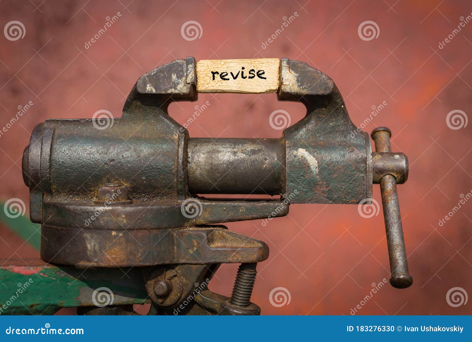 Vice Grip Tool Squeezing a Plank with the Word Revise Stock Photo ...
