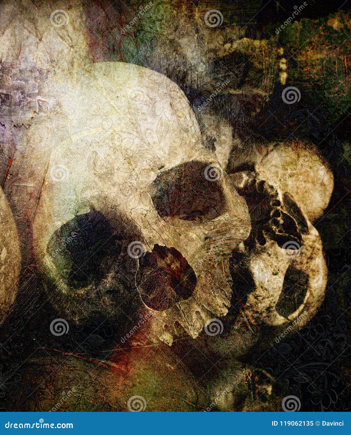 Concept Death with Human Skulls with Grunge Layers Stock Image - Image ...