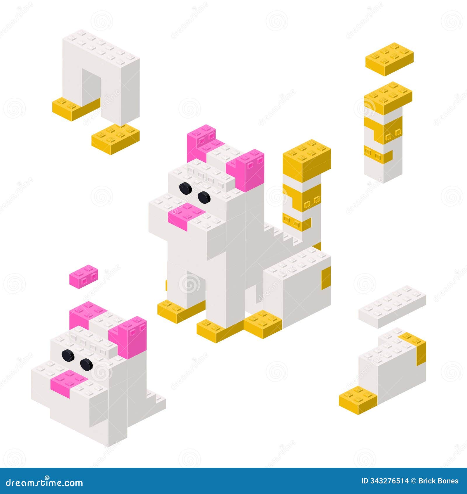 Concept with Deconstruction Cat from Plastic Blocks. Vector Stock ...