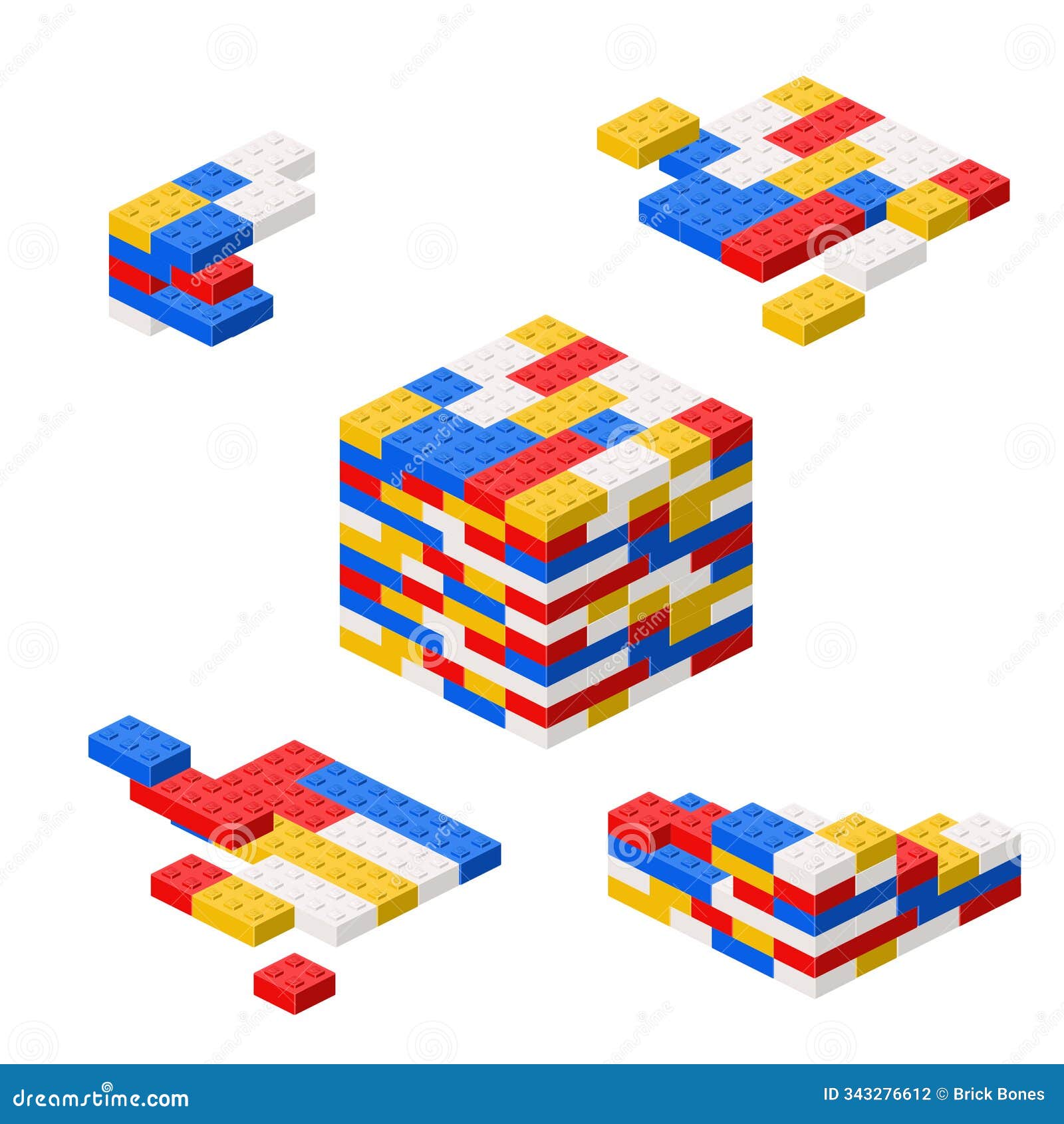 Concept with Deconstruction Cube from Plastic Blocks. Vector Stock ...