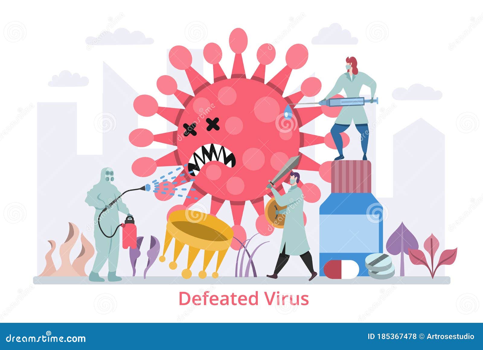 Concept of Defeated Virus stock vector. Illustration of design - 185367478