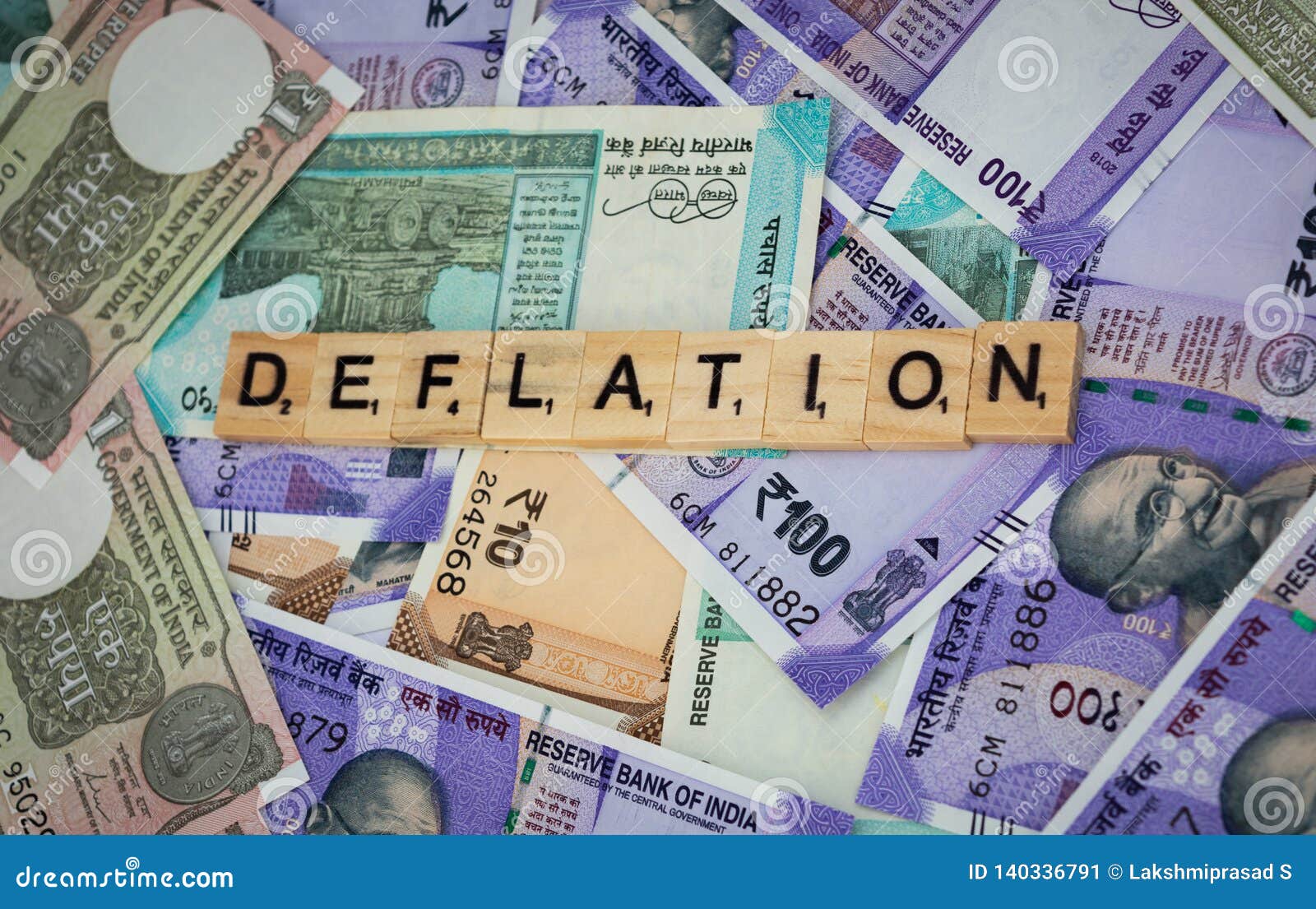 Concept of Deflation Word on Indian Currency Notes Stock Image - Image ...