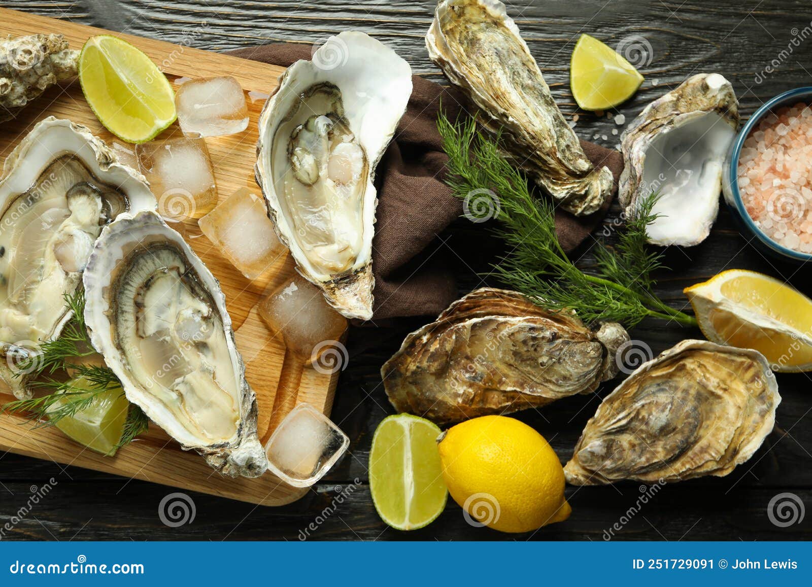 Concept of Delicious Seafood, Oysters, Top View Stock Image - Image of ...