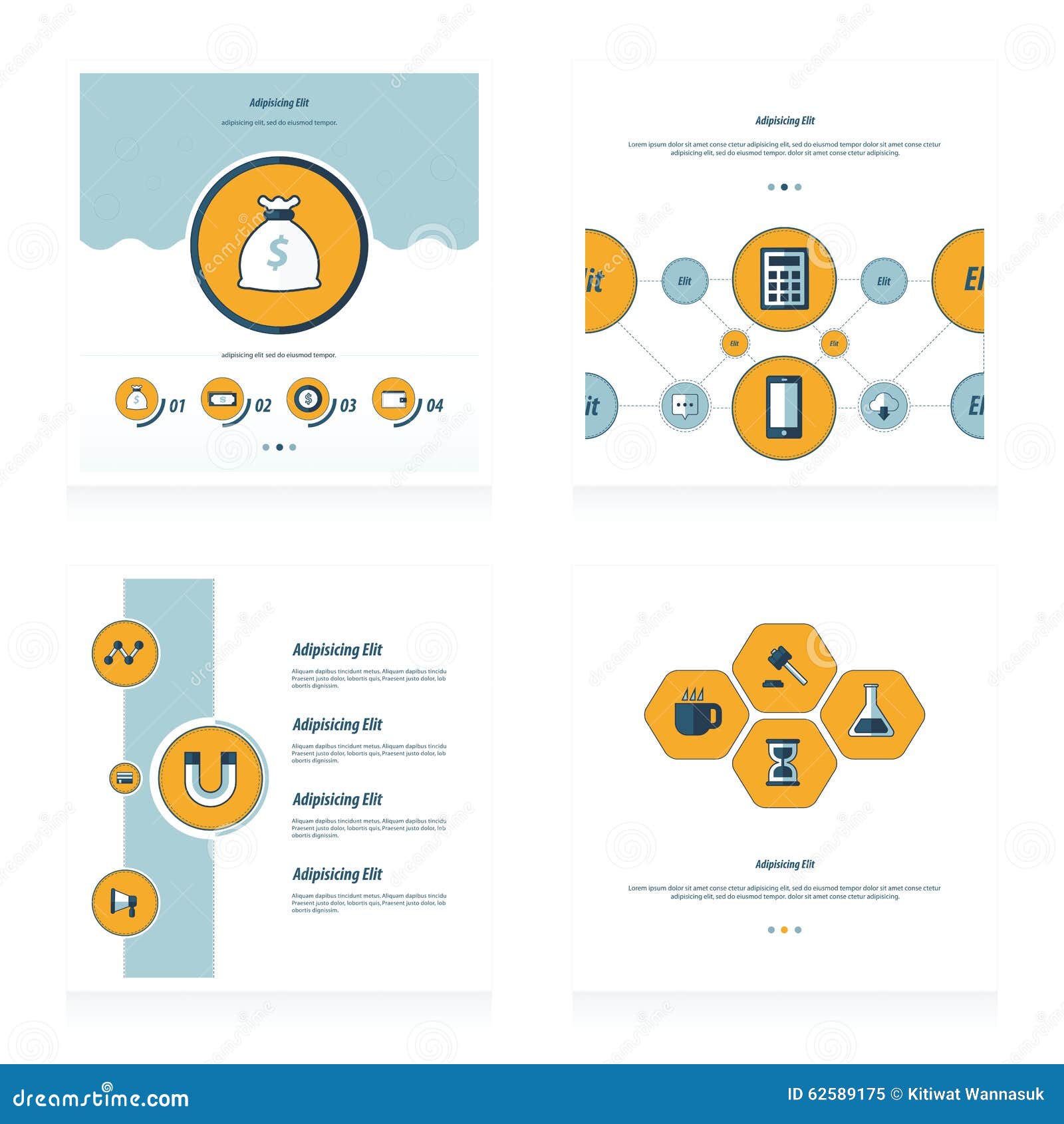 Concept Design Set 4 Styles Blue and Yellow Color Stock Vector ...