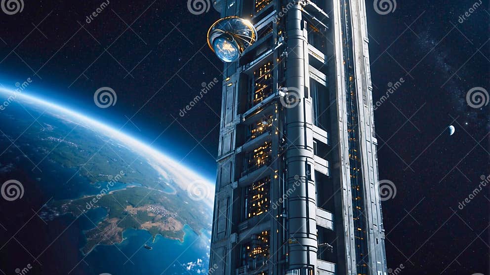 A Concept Design of a Space Elevator. Stock Illustration - Illustration ...