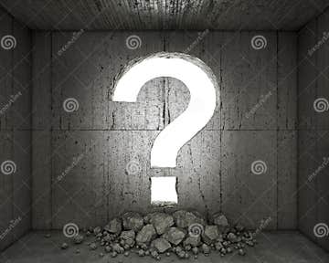 Concept of Destroyed Concrete Wall in Shape of Question Mark. Stock ...