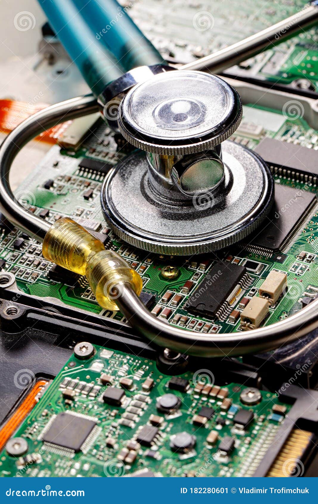 Stethoscope on the Microprocessor Board. Stock Image - Image of health ...