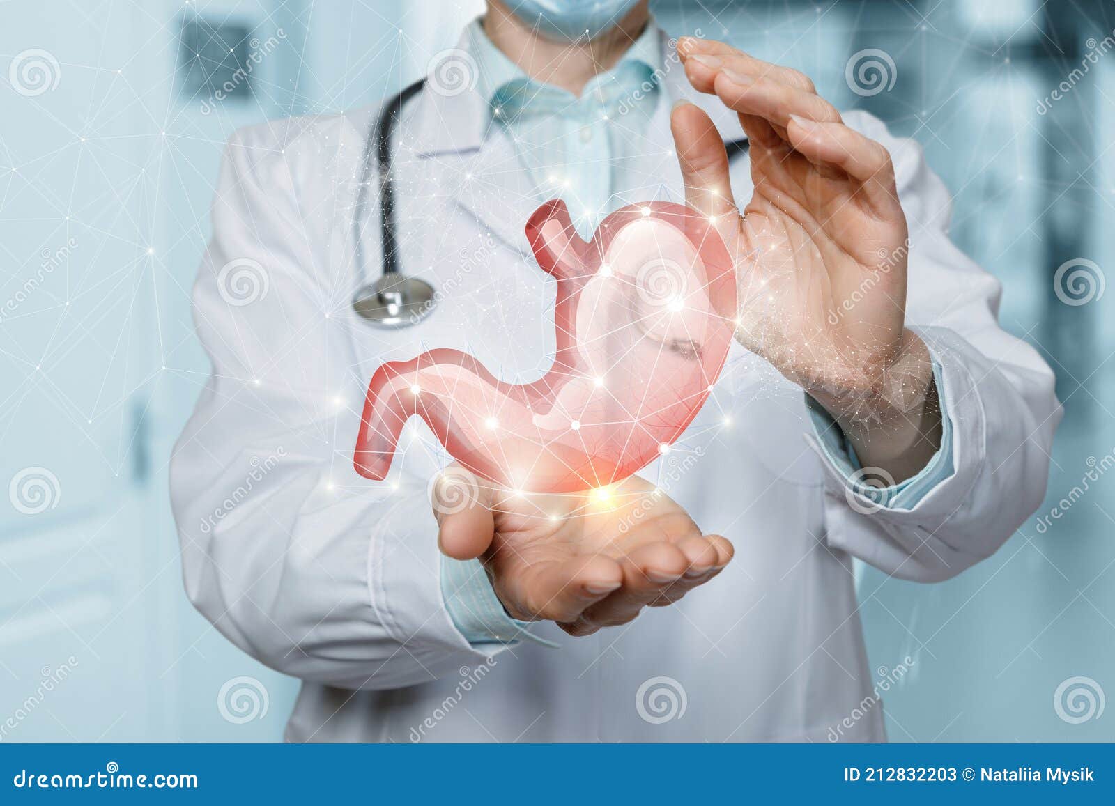 Stomach Care And Protection. Medical Stethoscope Folded Into Ring ...