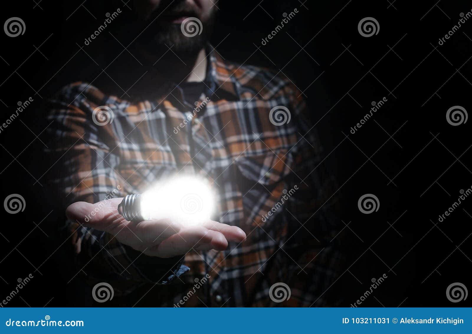 Man hold glow lamp in hand stock image. Image of character - 103211031