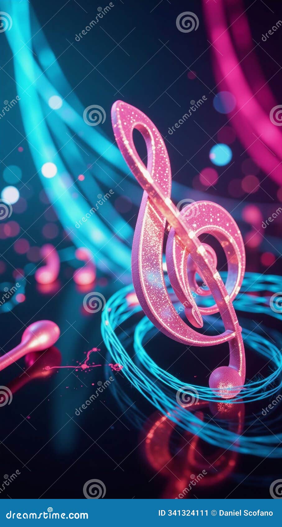 Digital Art Featuring an Abstract Backdrop of Neon Musical Notes and ...