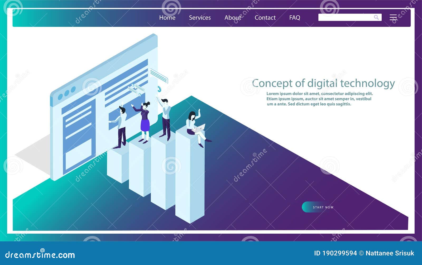 Concept of Digital Technology.Growing Business Infographics Template Concept Flat 3d Web ...