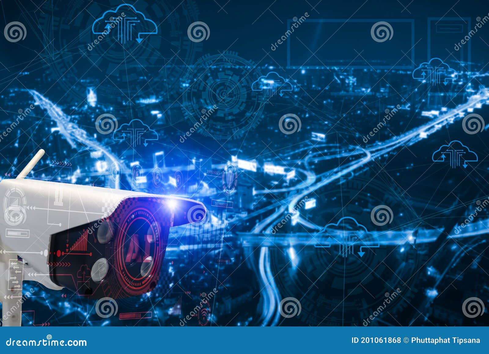 Concept Digital Technology 4.0,wireless Network 5G Signal,CCTV Camera ...