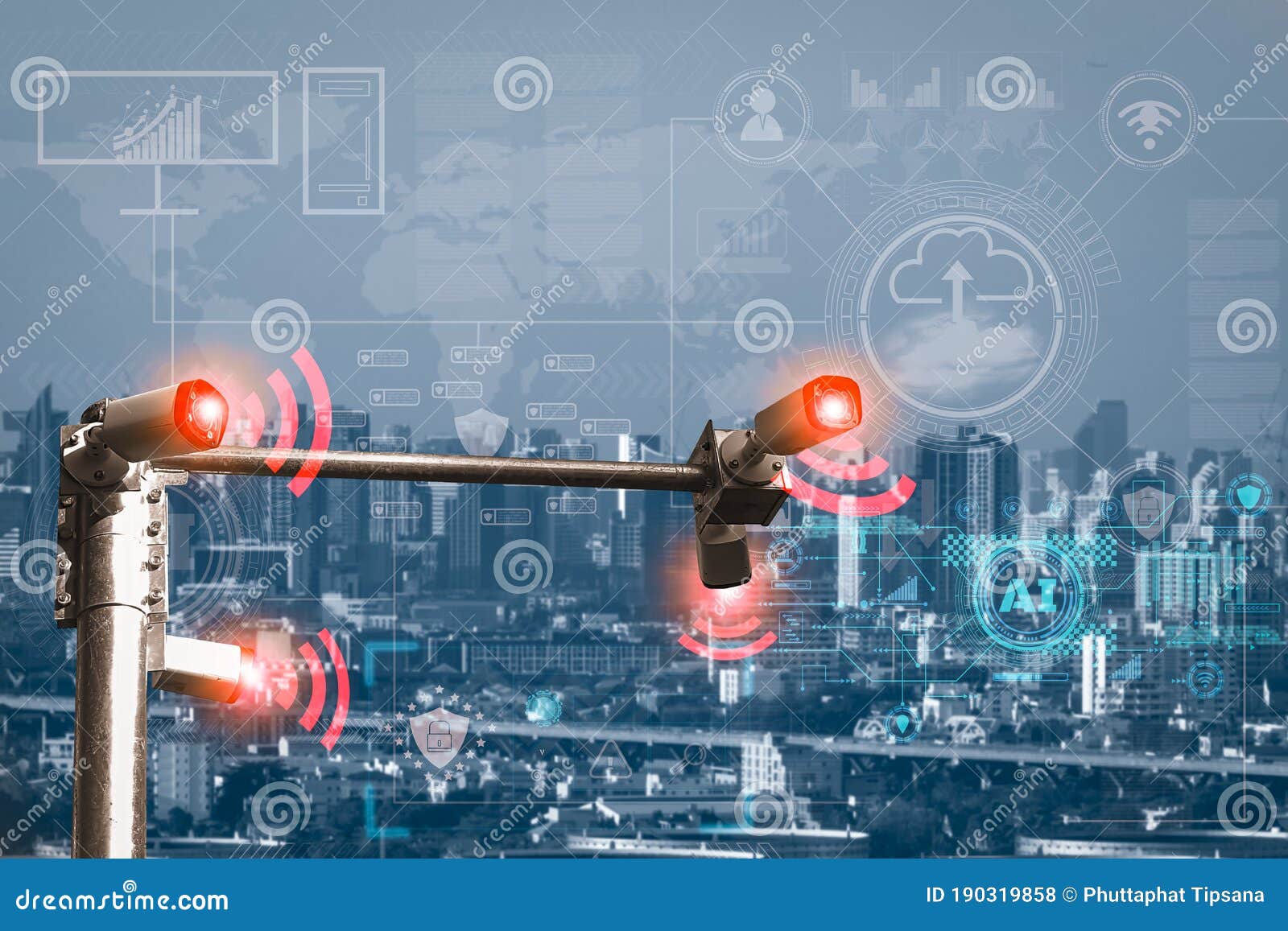 Concept Digital Technology 4.0,wireless Network 5G Signal,CCTV Camera ...