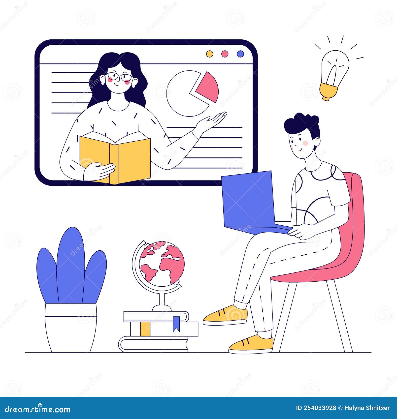 The Concept of Distance or Online Education. Vector Line Art Stock ...