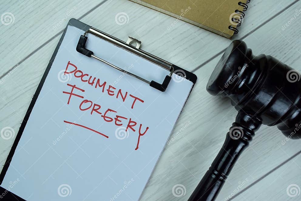 Concept of Document Forgery Write on a Paperwork with Gavel Isolated on ...