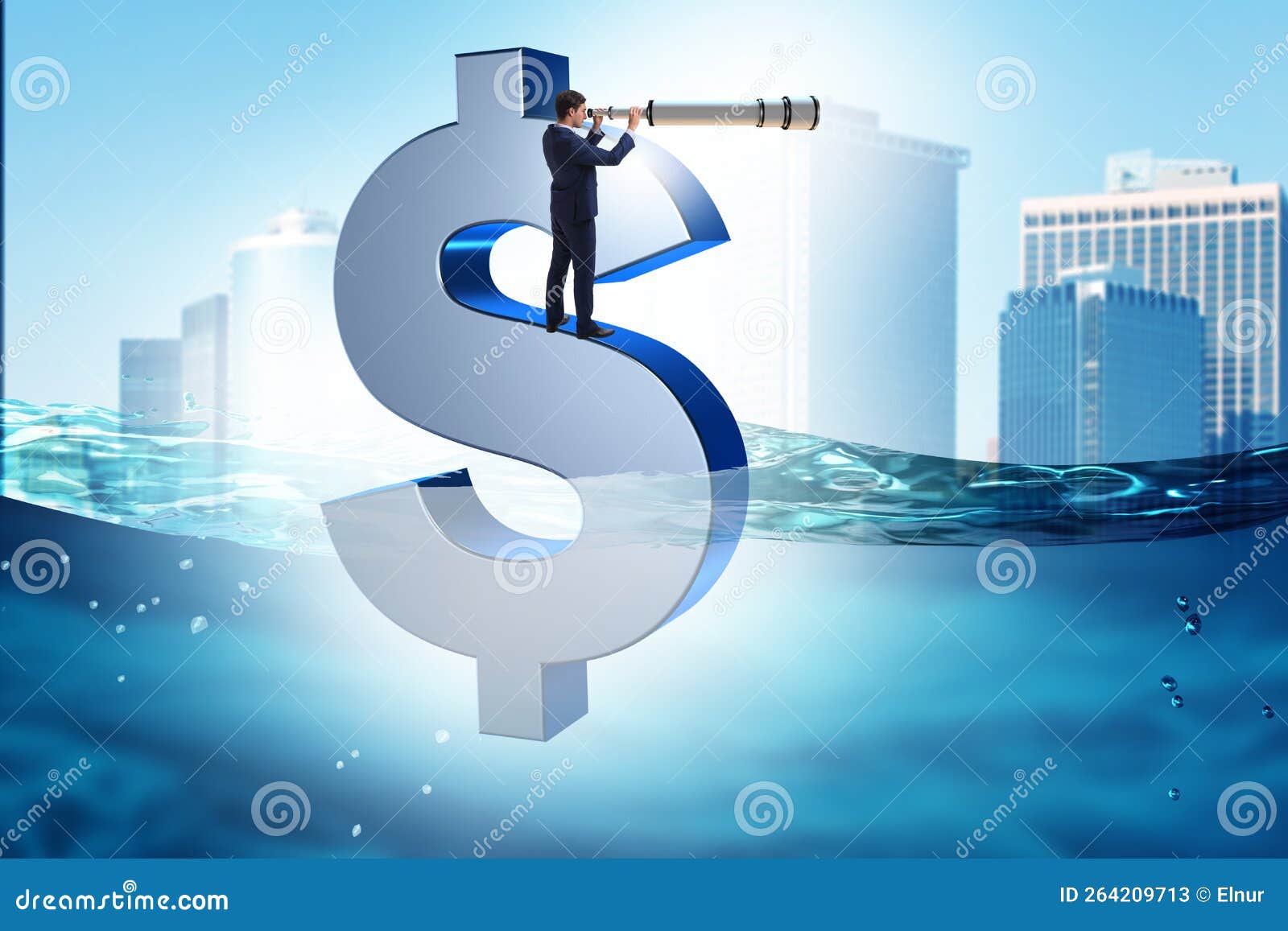 Concept of Dollar Sinking in the Sea Stock Image - Image of currency ...