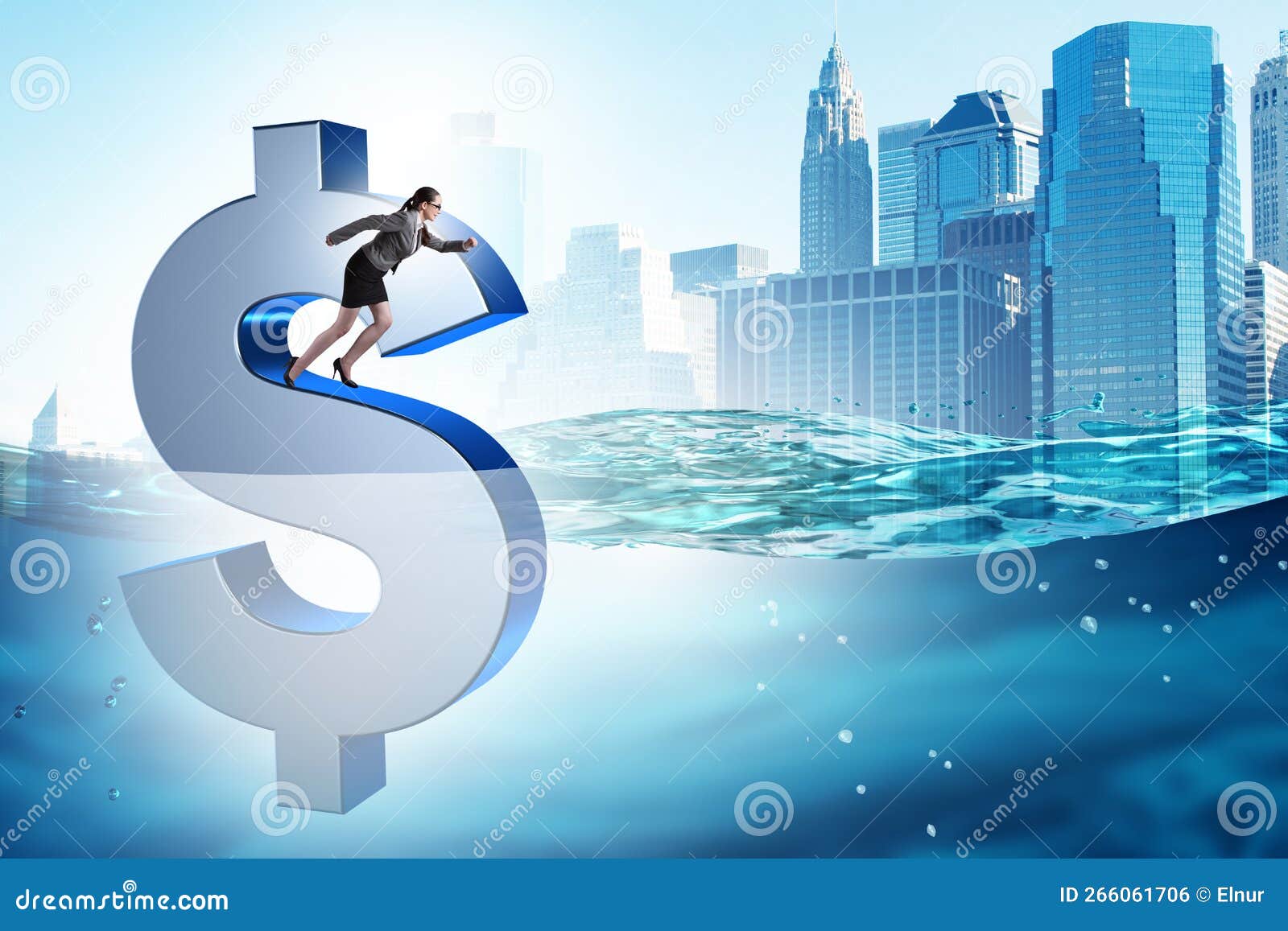 Concept of Dollar Sinking in the Sea Stock Photo - Image of budget ...