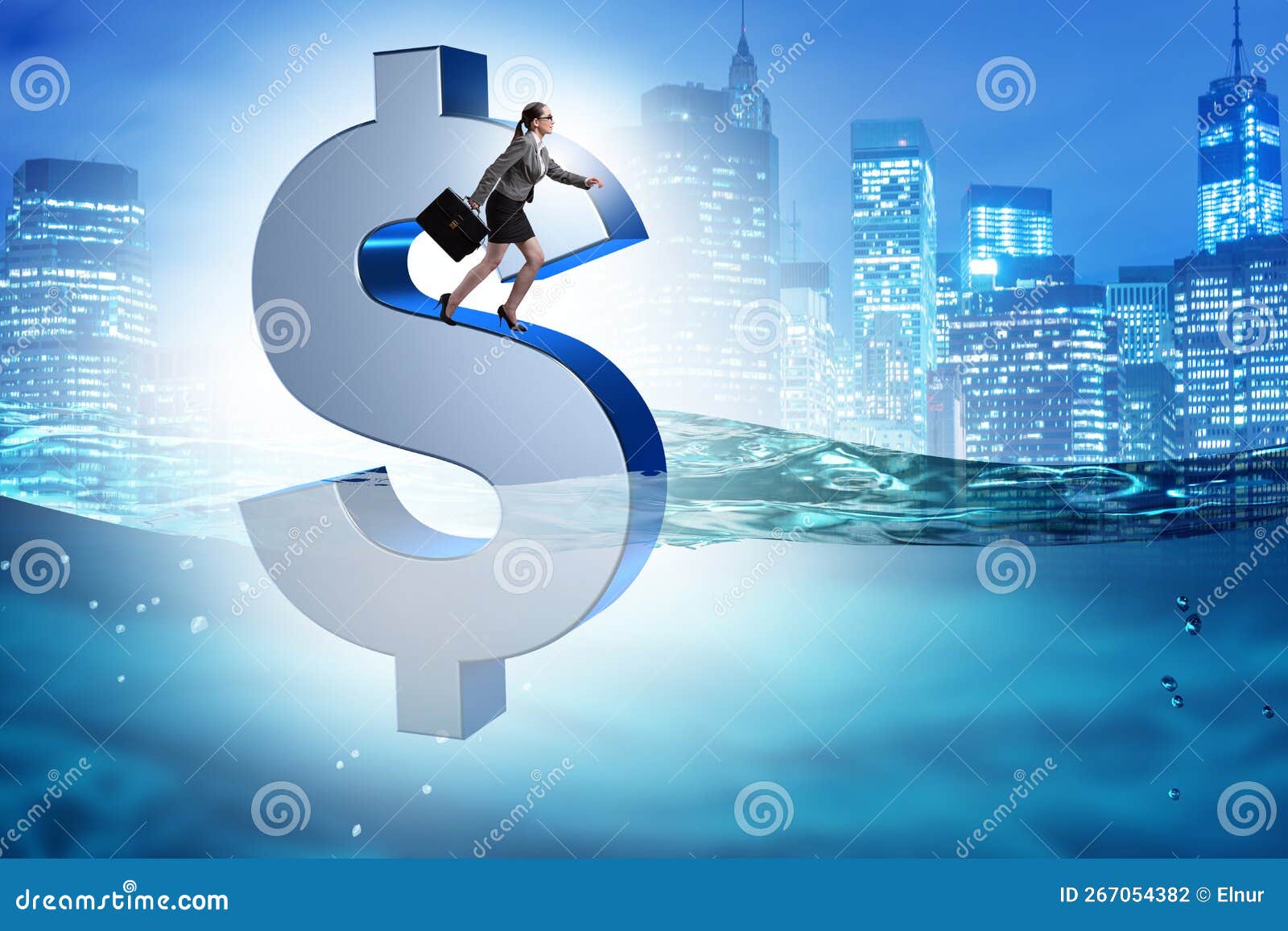 Concept of Dollar Sinking in the Sea Stock Photo - Image of banking ...