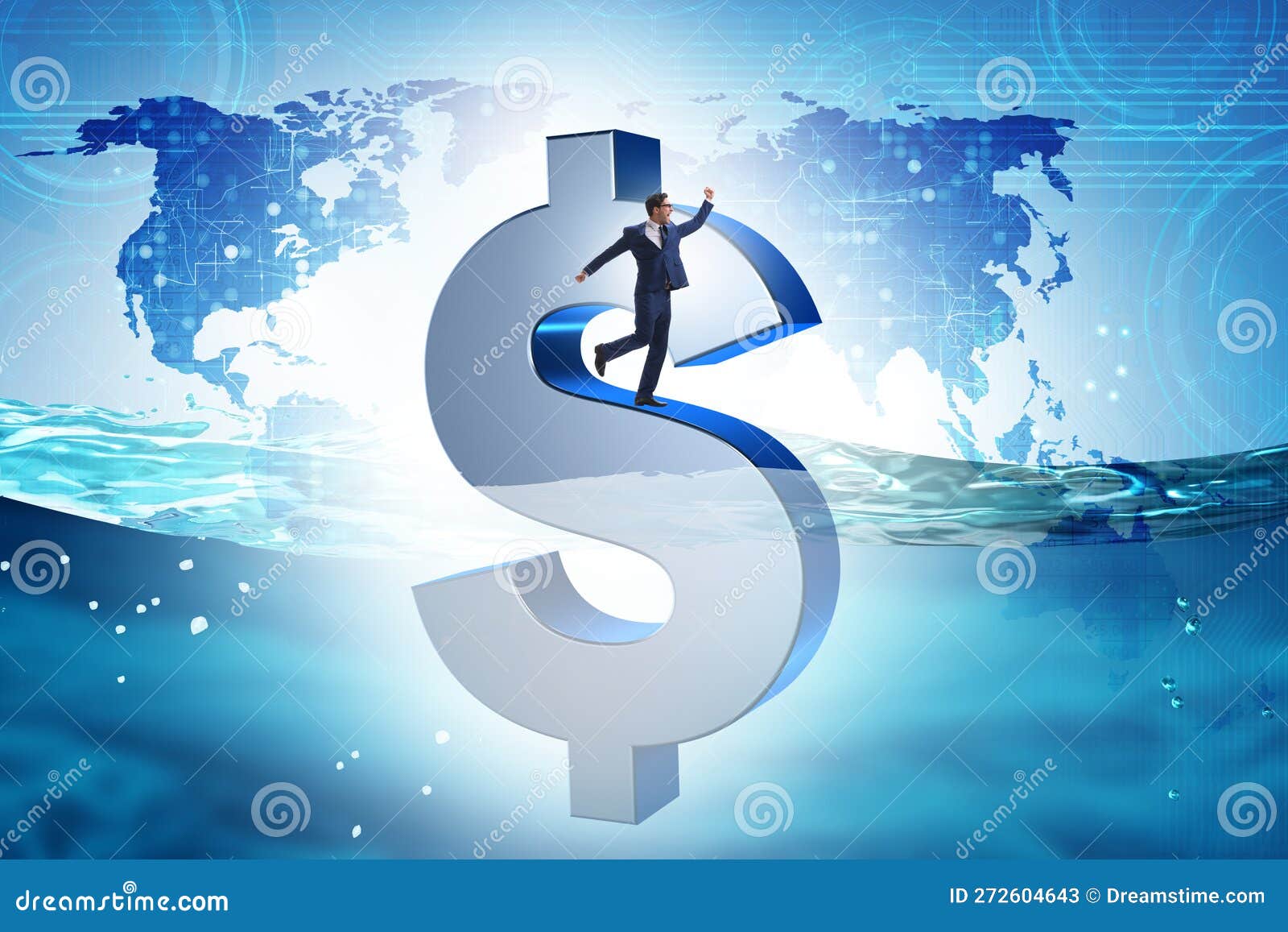 Concept of Dollar Sinking in the Sea Stock Image - Image of budget ...