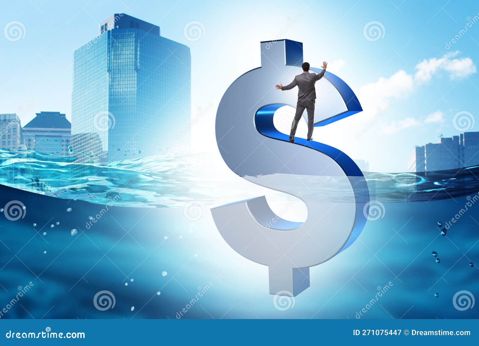 Concept of Dollar Sinking in the Sea Stock Image - Image of inflation ...