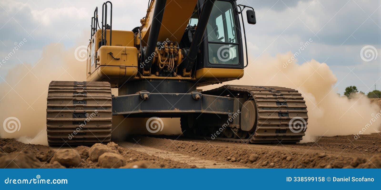 Dramatic Construction Site Depicts an Excavator Digging through Earth ...