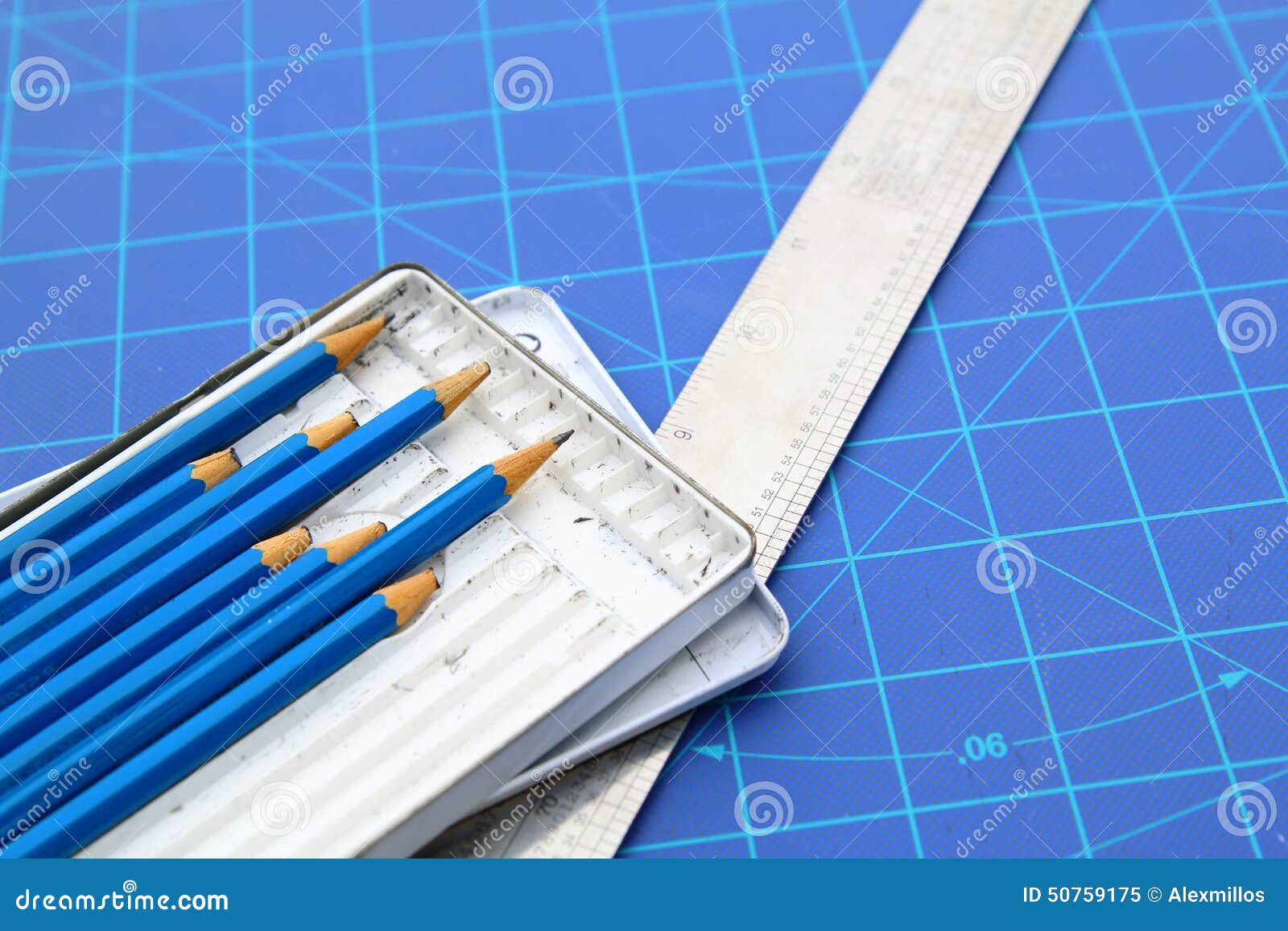 Concept of Drawing. Blueprints and Drafting Tools Stock Image - Image ...