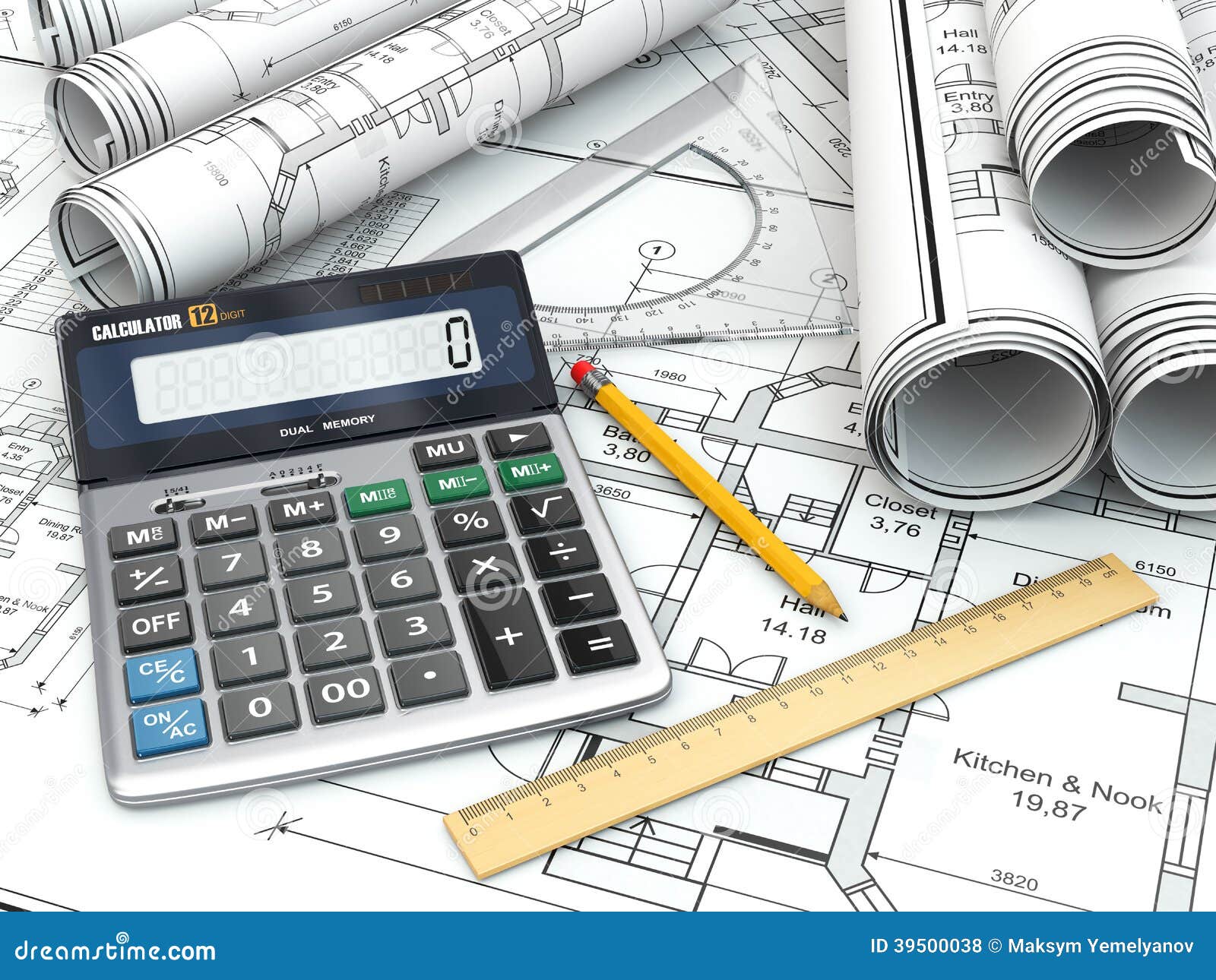 Concept of Drawing. Blueprints, Drafting Tools and Calculator Stock ...
