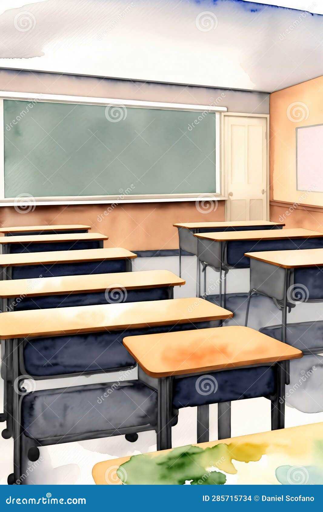 A Drawing of a Classroom with Desks and a Chalkboard. Generative AI ...