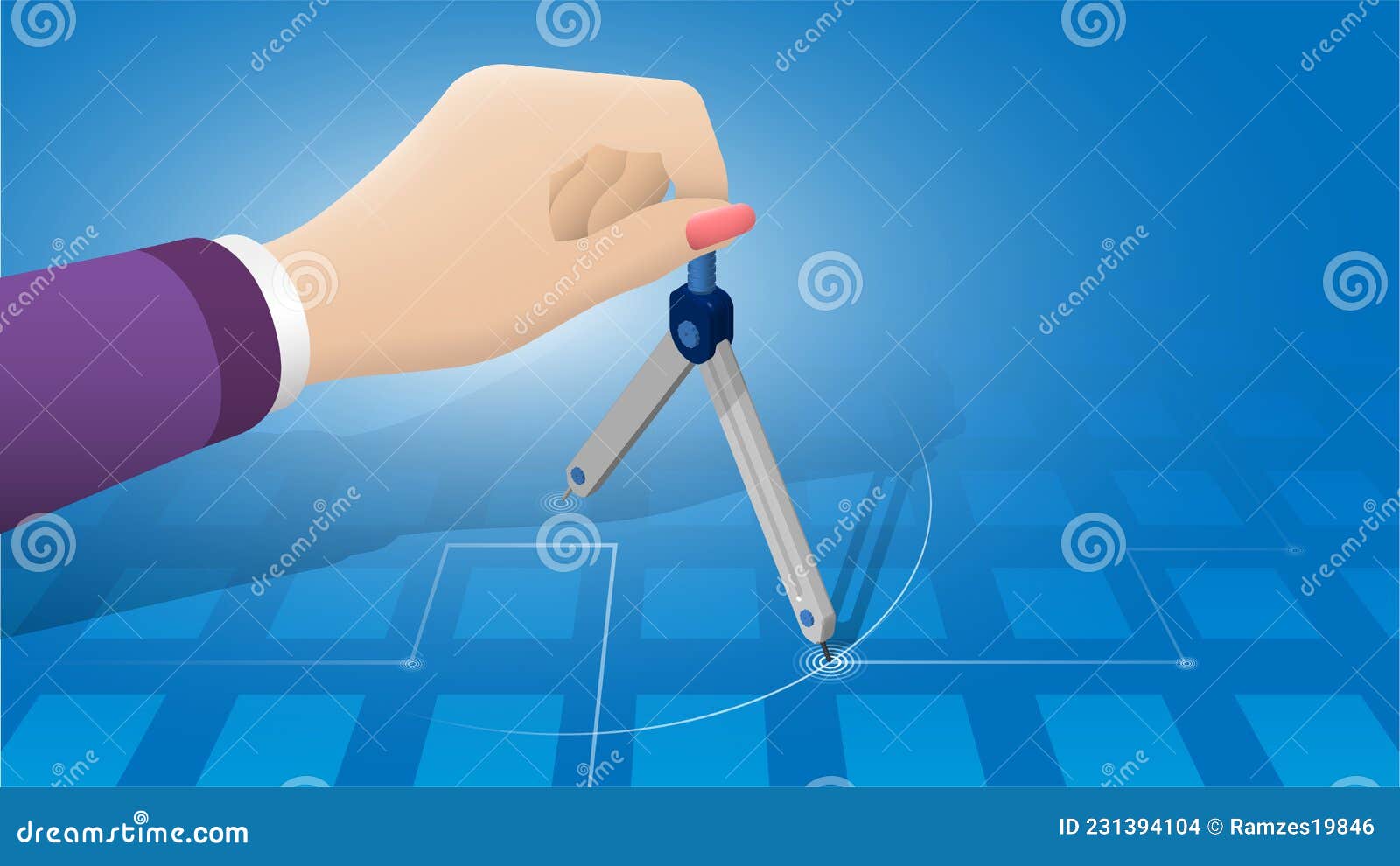 Concept. Drawing Compass, Divider for Sketching in Hand of Engineer or ...