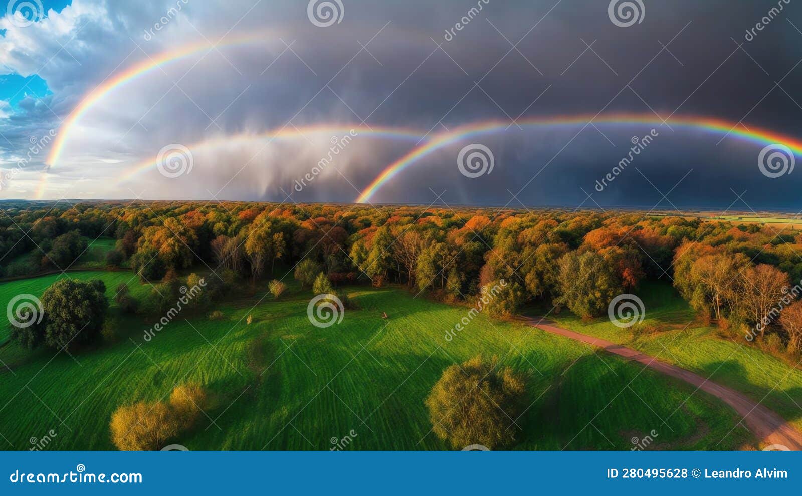 Dreamy Rainbow Over Countryside.AI Generated Stock Illustration ...