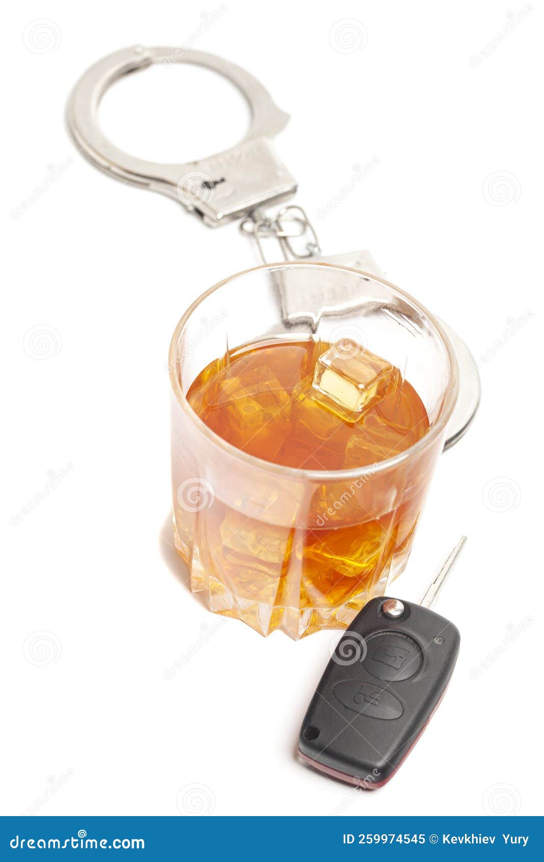 Concept for Drinking and Driving. Whiskey with Car Keys and Handcuffs ...