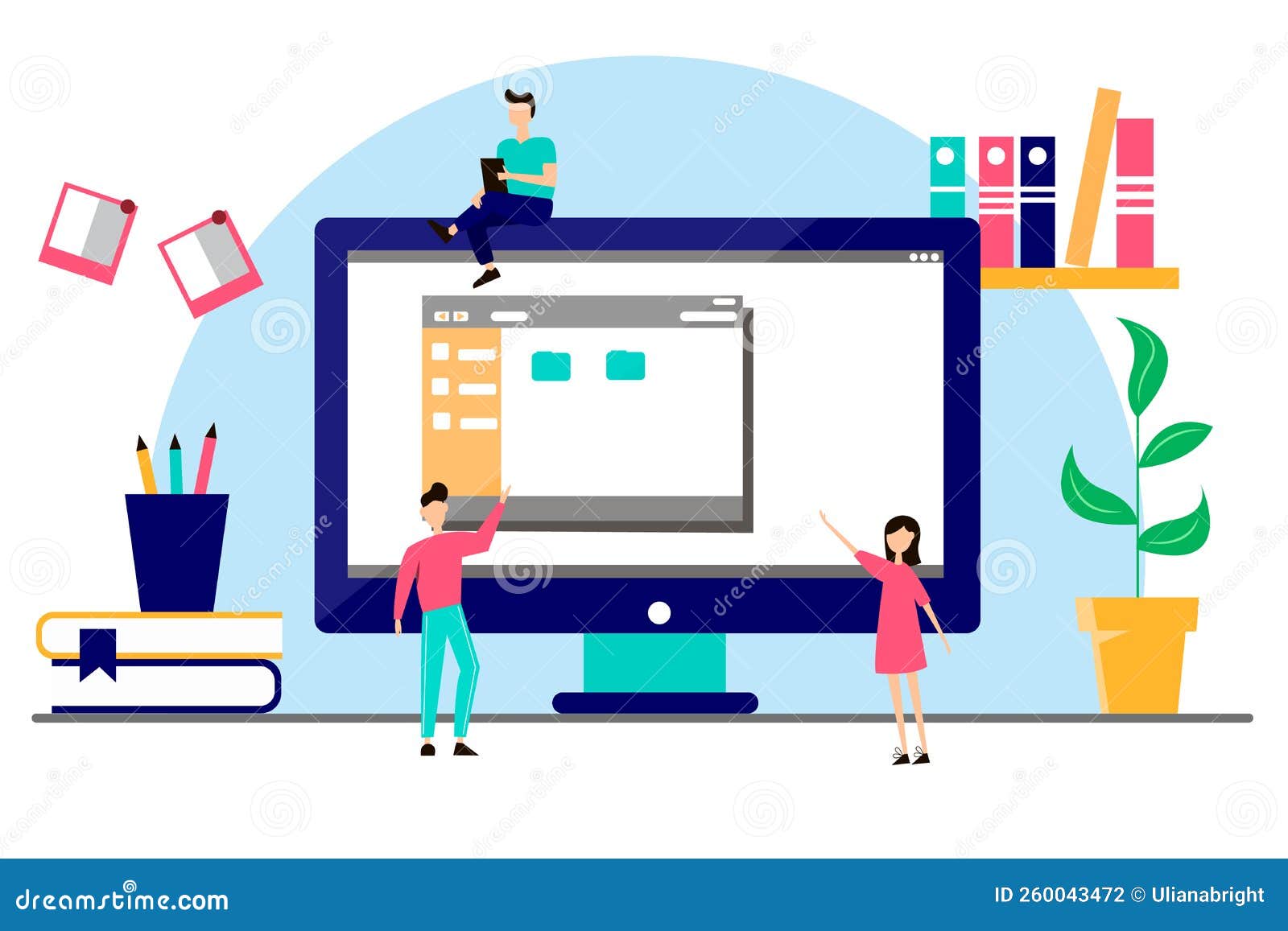 The Concept of E-learning Banner. Computer Screen with a Folder, Books ...