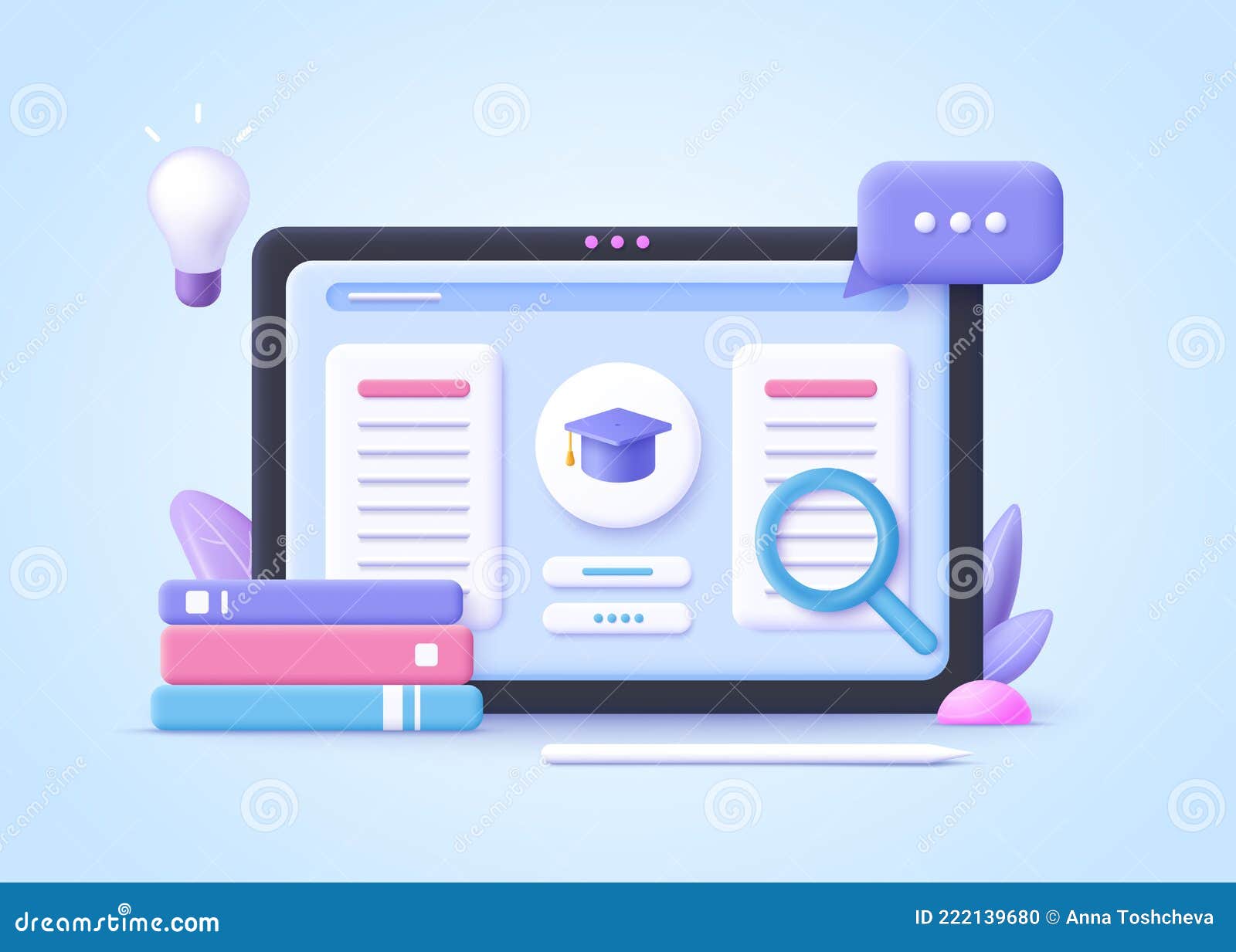Concept of E-learning, Online Education at Home. Stock Vector ...