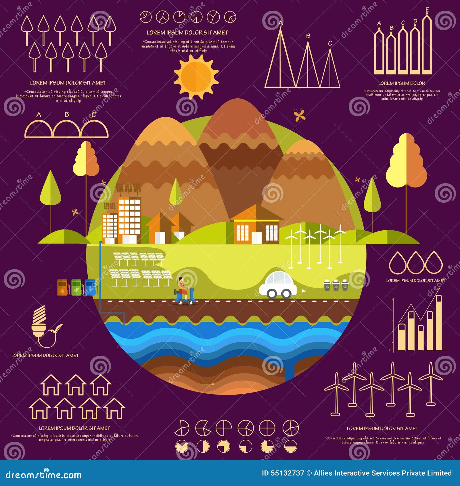 Concept of Ecology Infographic with Statistical Graphs. Stock ...