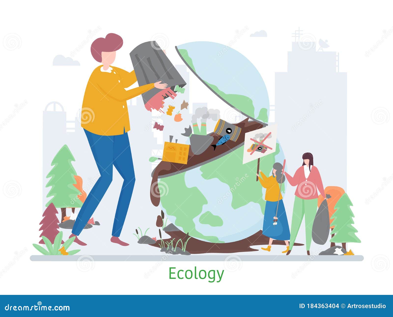 Concept of Ecology Problem, Flat Design Vector Illustration Stock ...