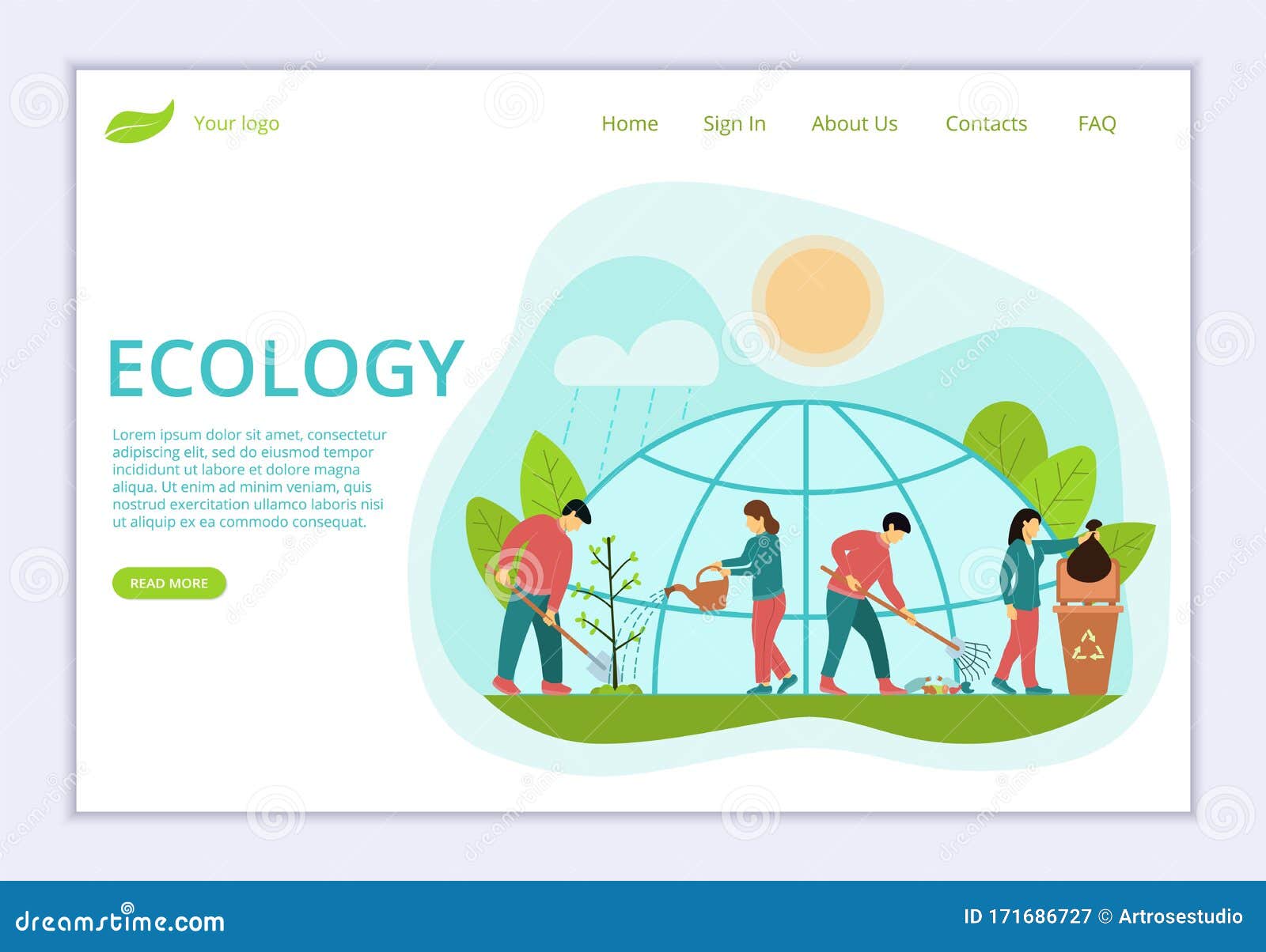 Concept of Ecology, Website Template, Modern Flat Line Design Vector ...