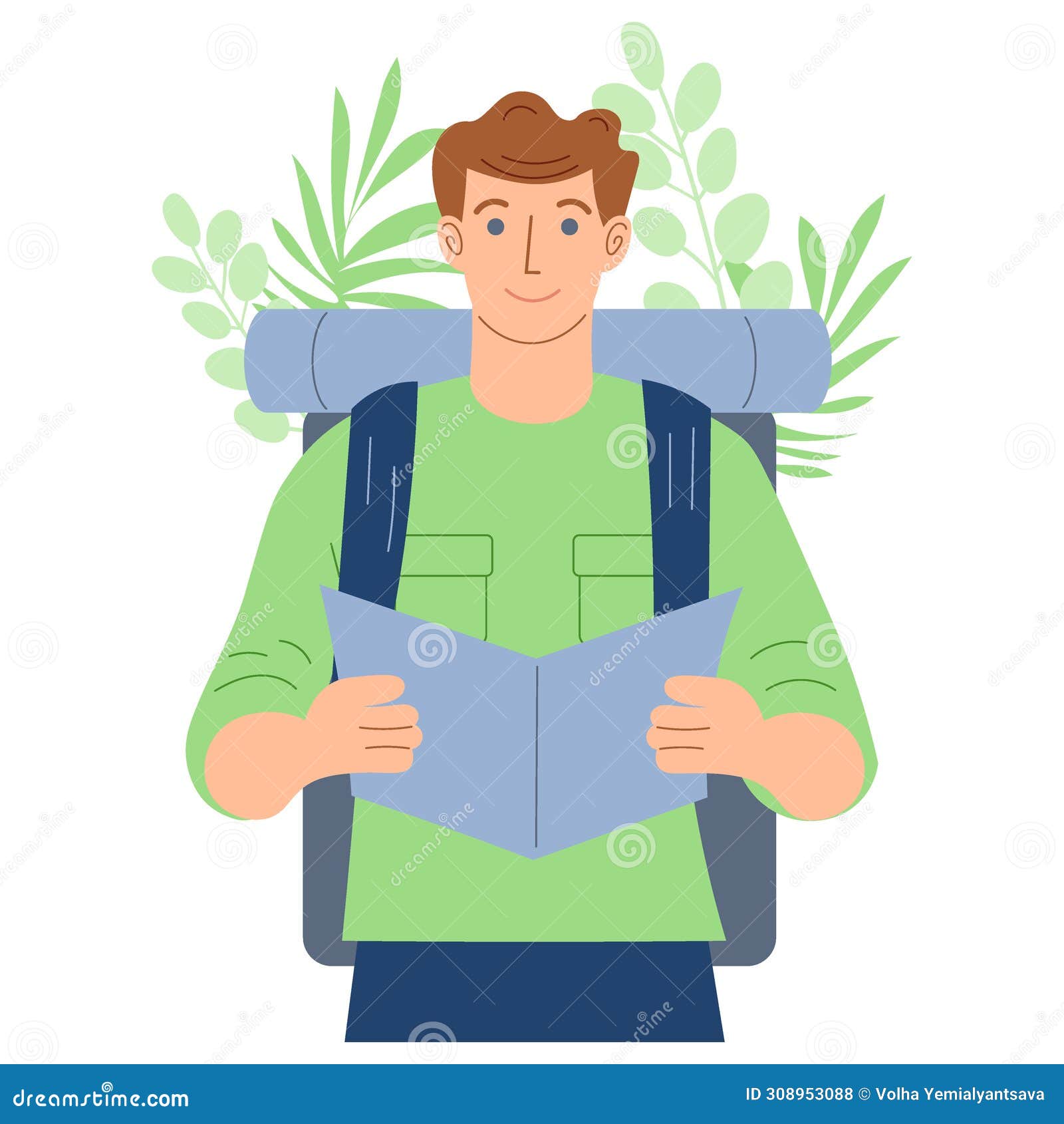 Concept of Ecotourism, Expedition, Journey. a Man with a Backpack Holds ...