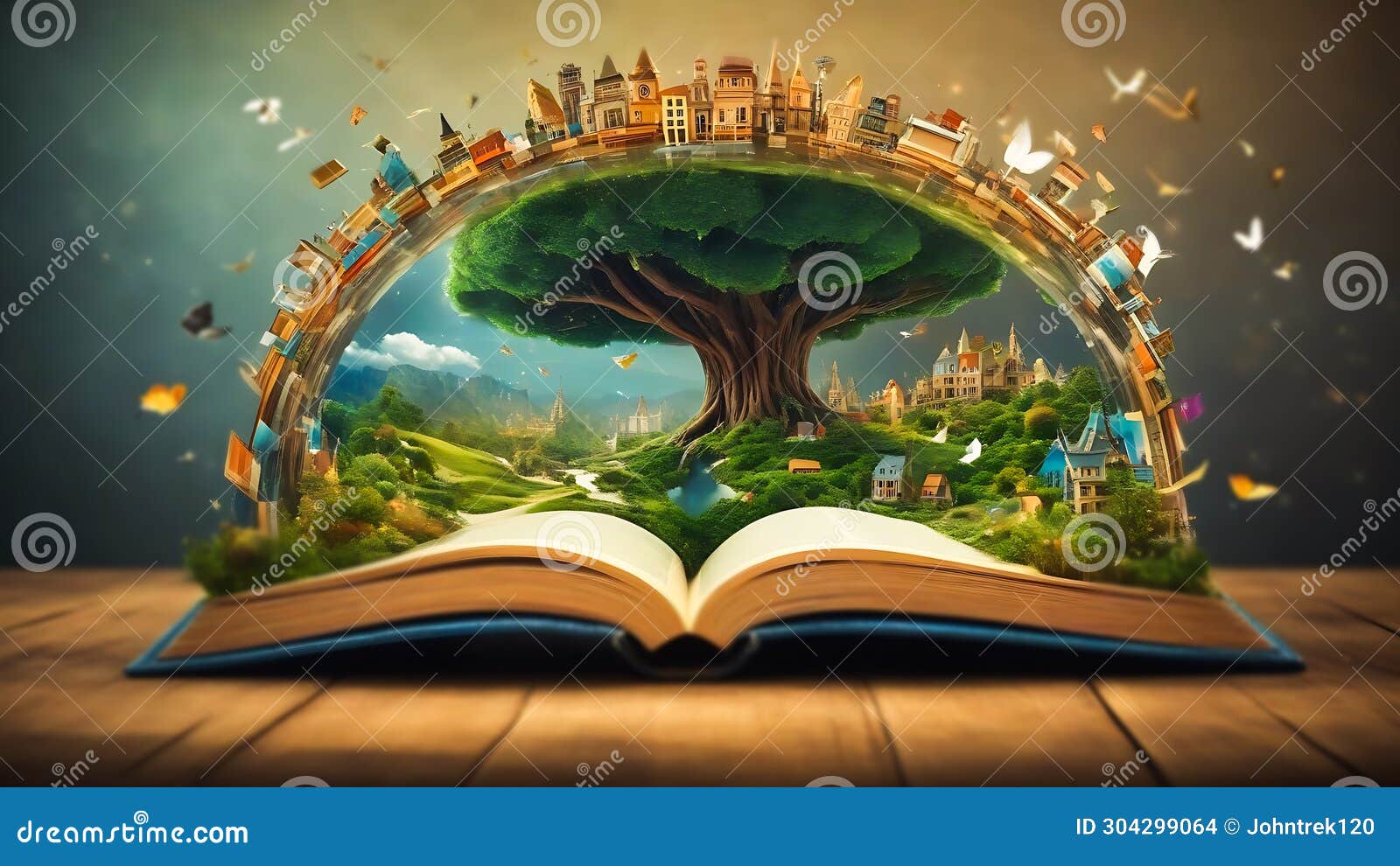 Fantasy World Inside of the Book. Stock Illustration - Illustration of ...