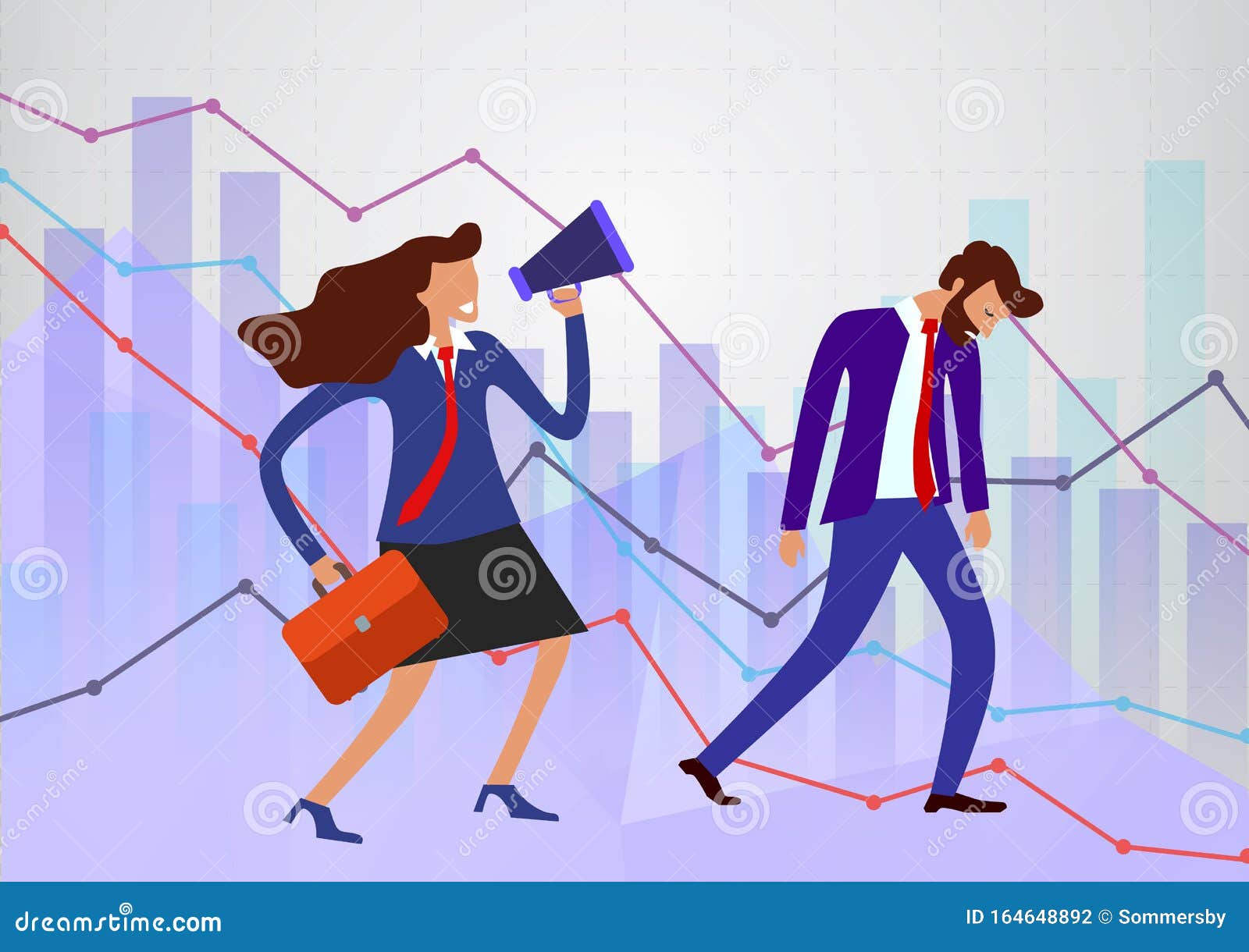 Concept of Effective Manager Shouting into Megaphone when Chart in Fall ...