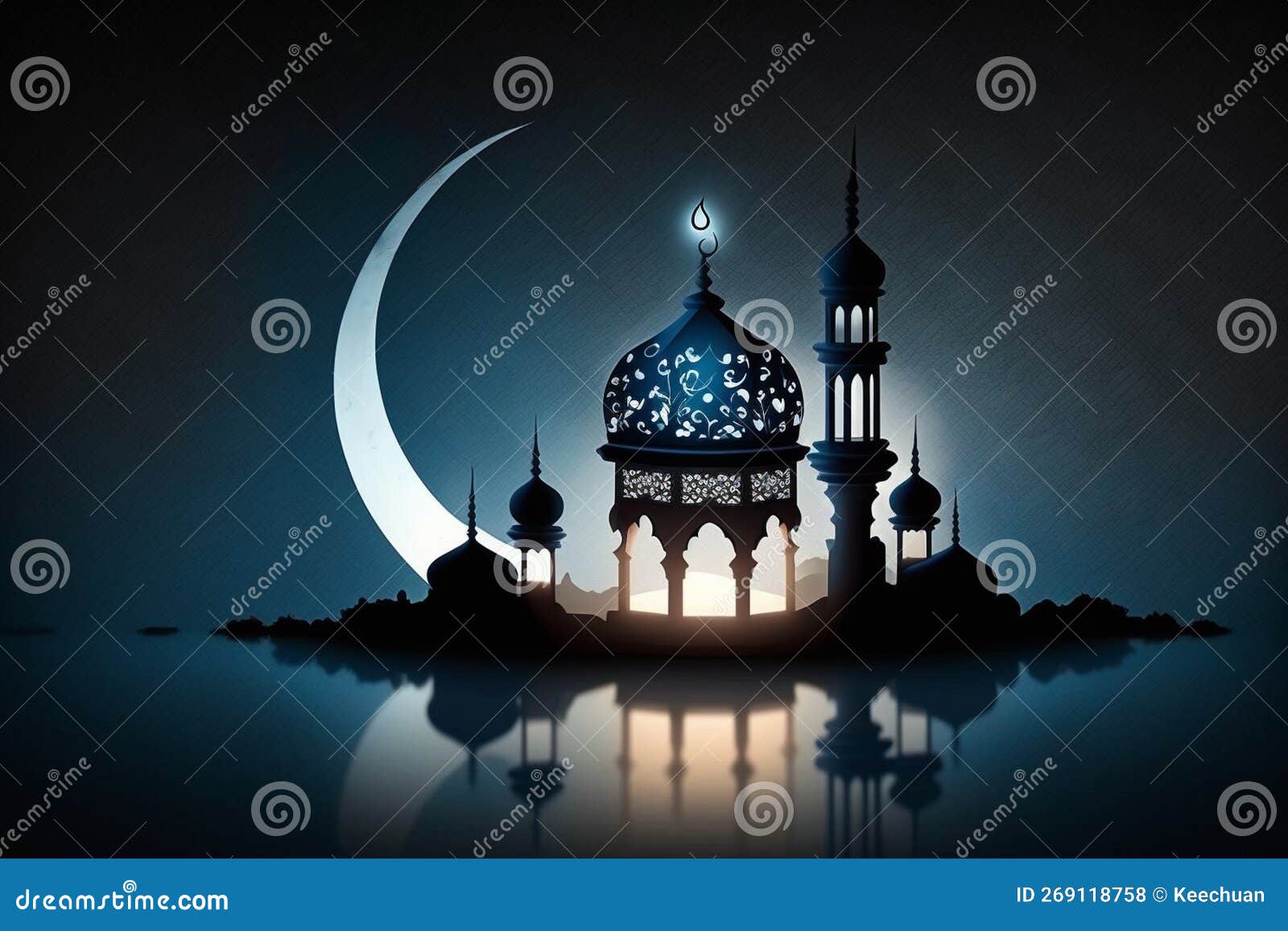 Concept of Eid Mubarak, Moslem Celebration with Lantern, Mosque and ...