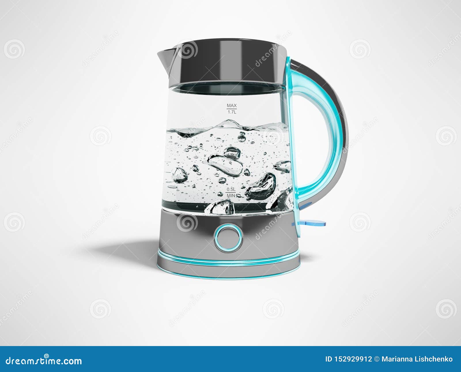 Concept Electric Kettle with Button on Stand with Boiling Water Front ...