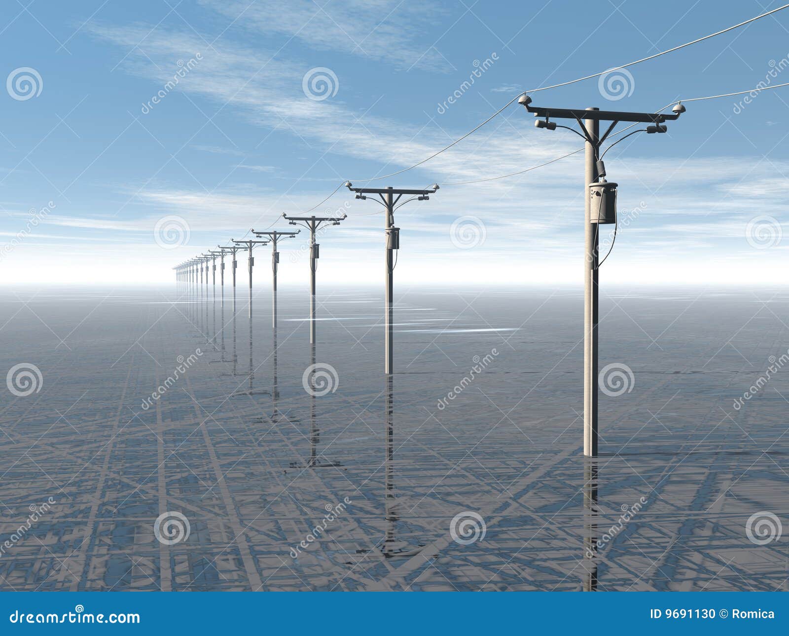 Concept Electric Power Lines and Blue Sky Stock Illustration ...