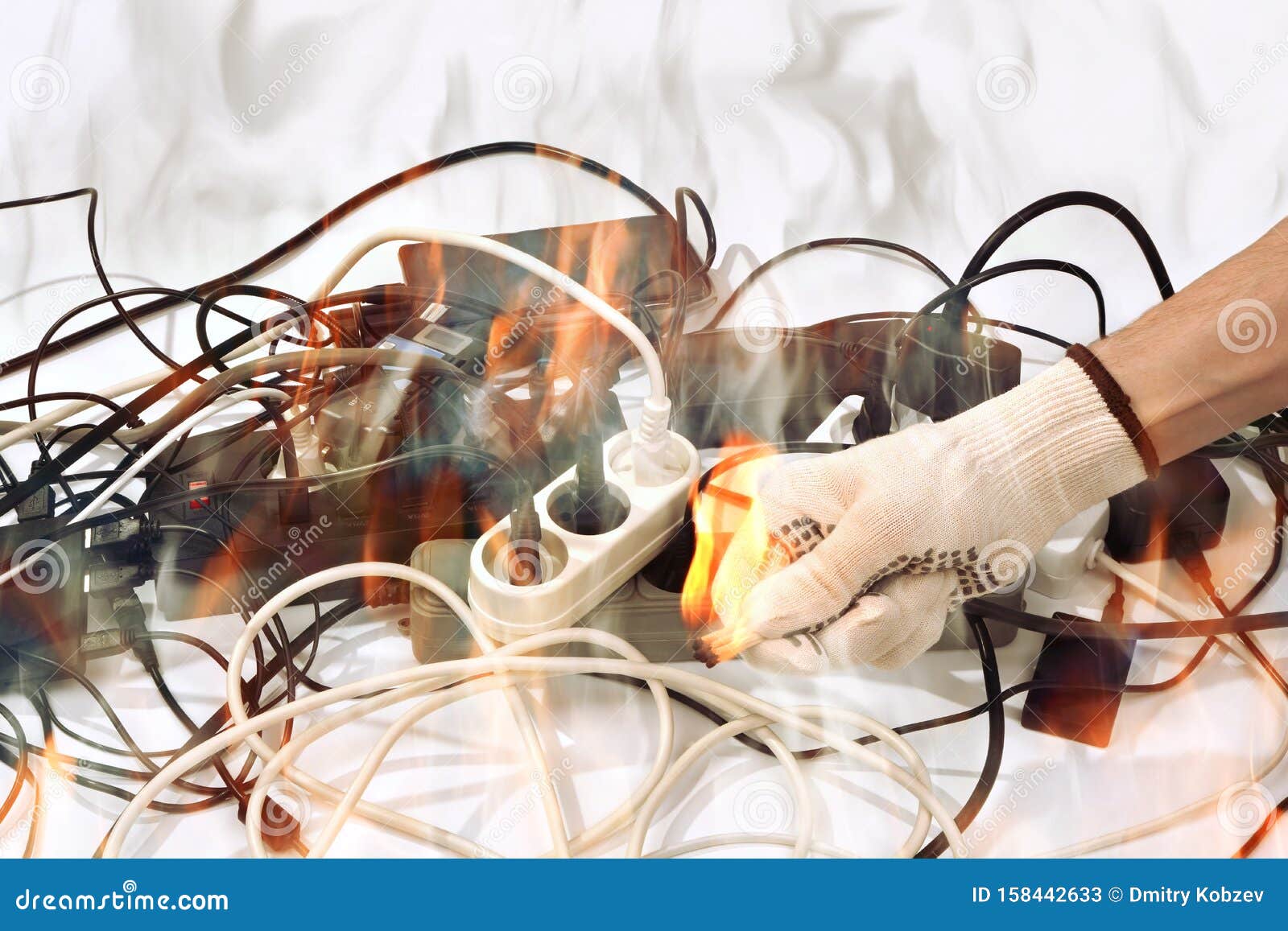 Concept of Electrical Short Circuit. Electro Wires on Fire Stock Image ...