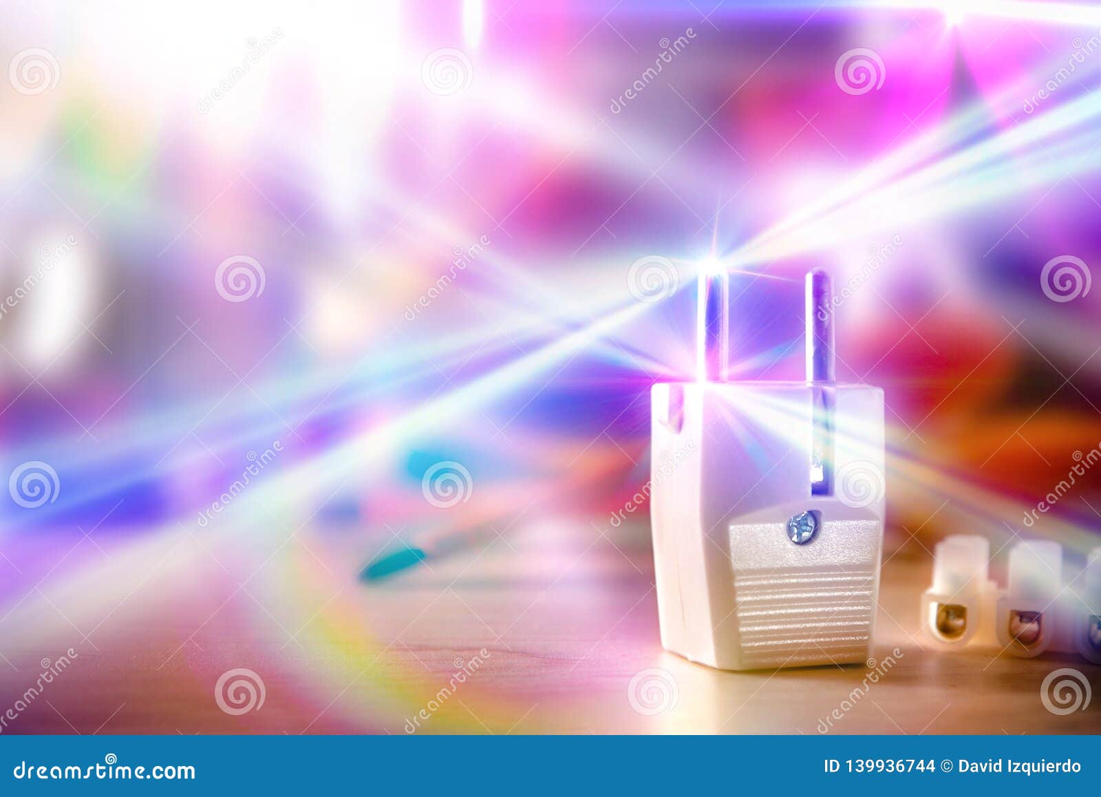 Concept of Electricity Works with Plug and Flashes of Light Stock Photo ...