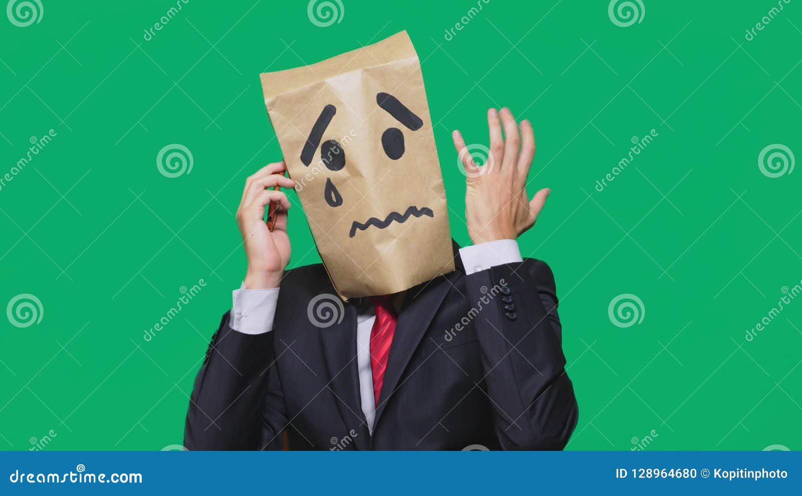Concept of Emotion, Gestures. a Man with a Package on His Head, with a ...