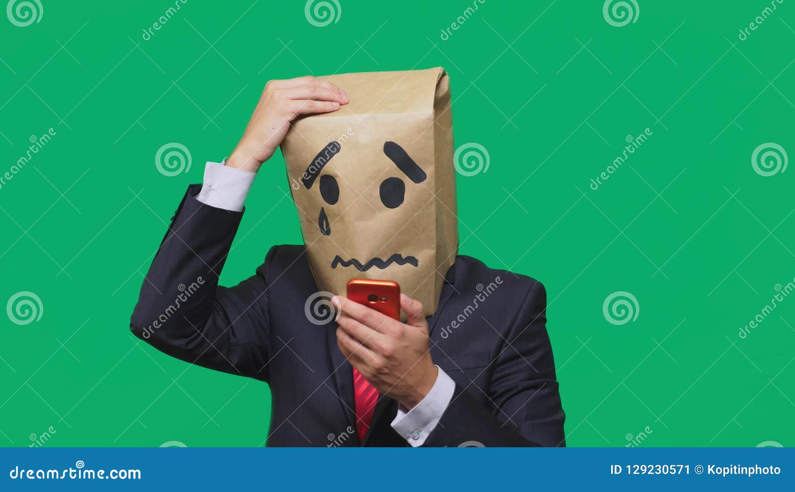 Concept of Emotion, Gestures. a Man with a Package on His Head, with a ...