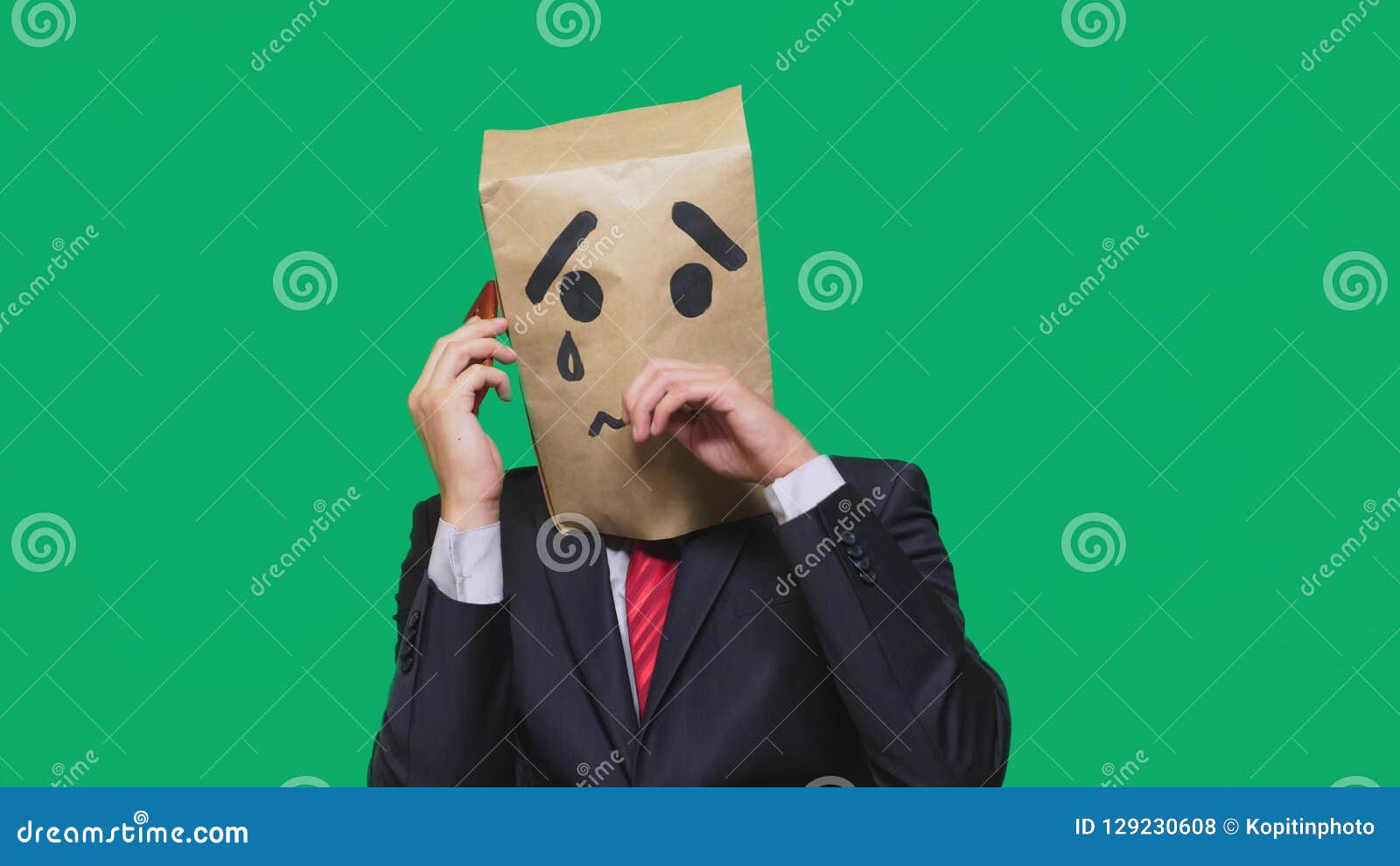 Concept of Emotion, Gestures. a Man with a Package on His Head, with a ...