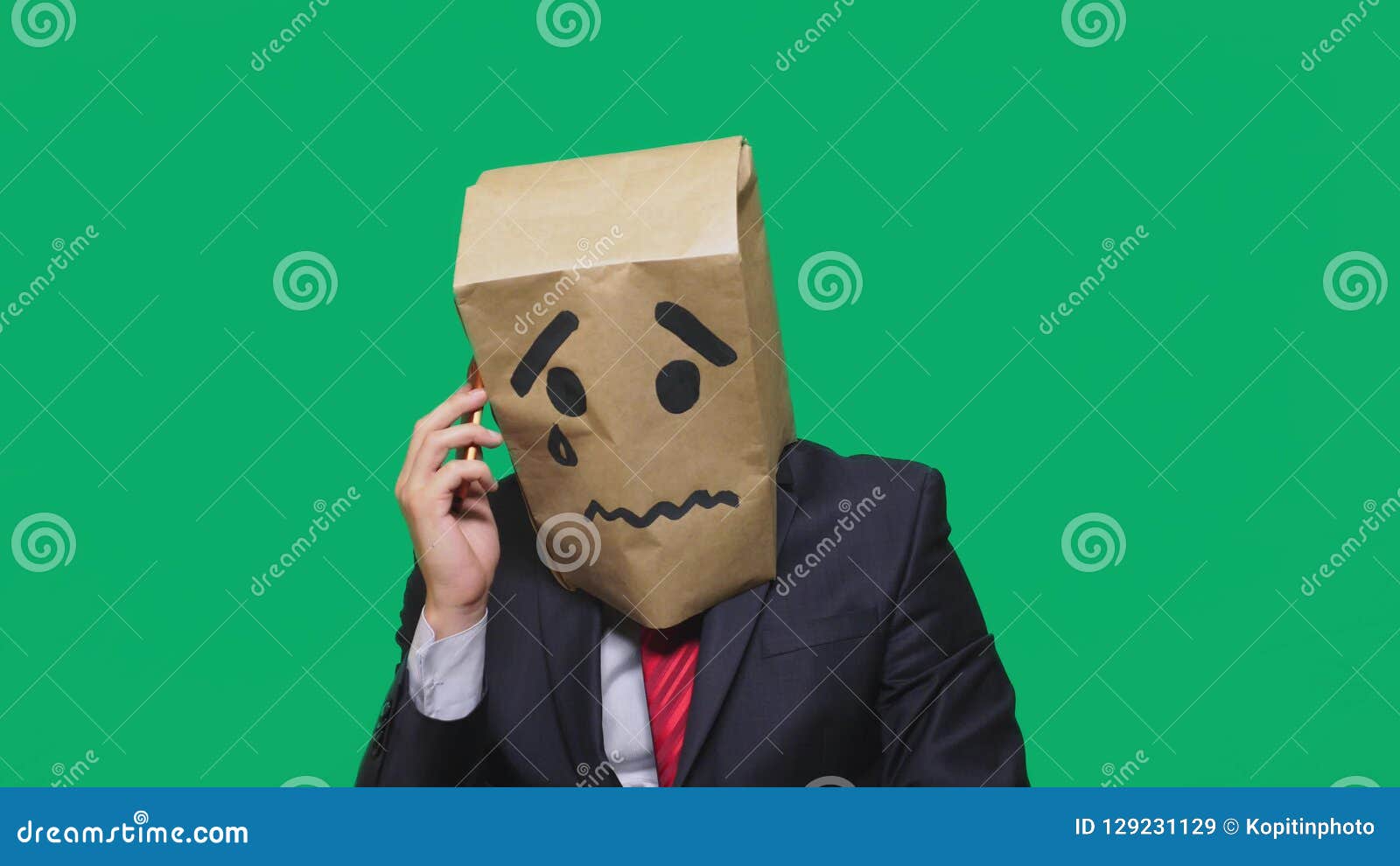 Concept of Emotion, Gestures. a Man with a Package on His Head, with a ...