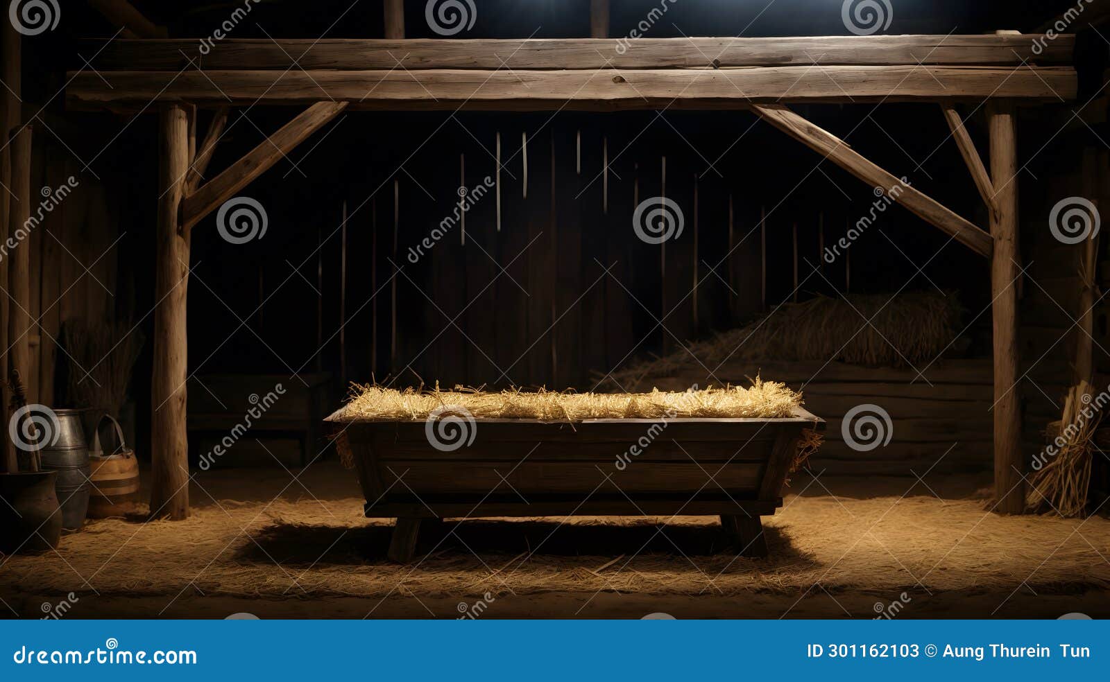 Empty Manger In A Bethlehem Cave - Christian Nativity Scene With Star ...