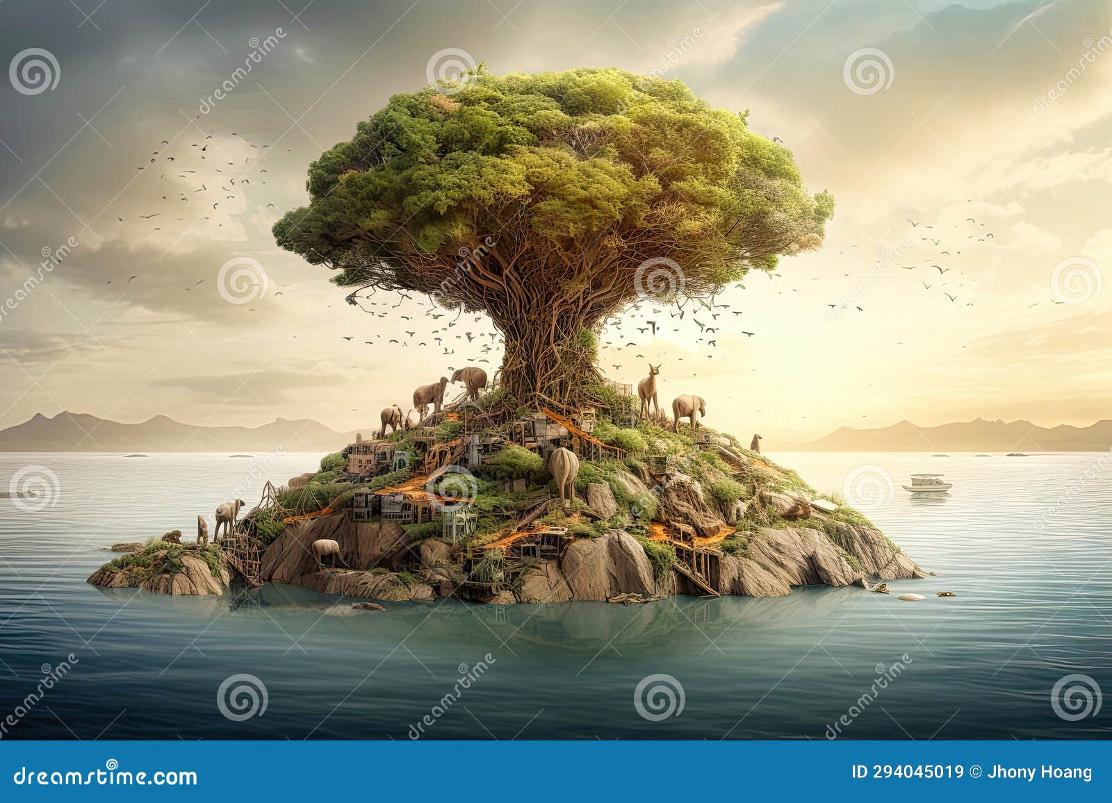 Concept of Environment, Tree on a Small Island in Water Stock ...
